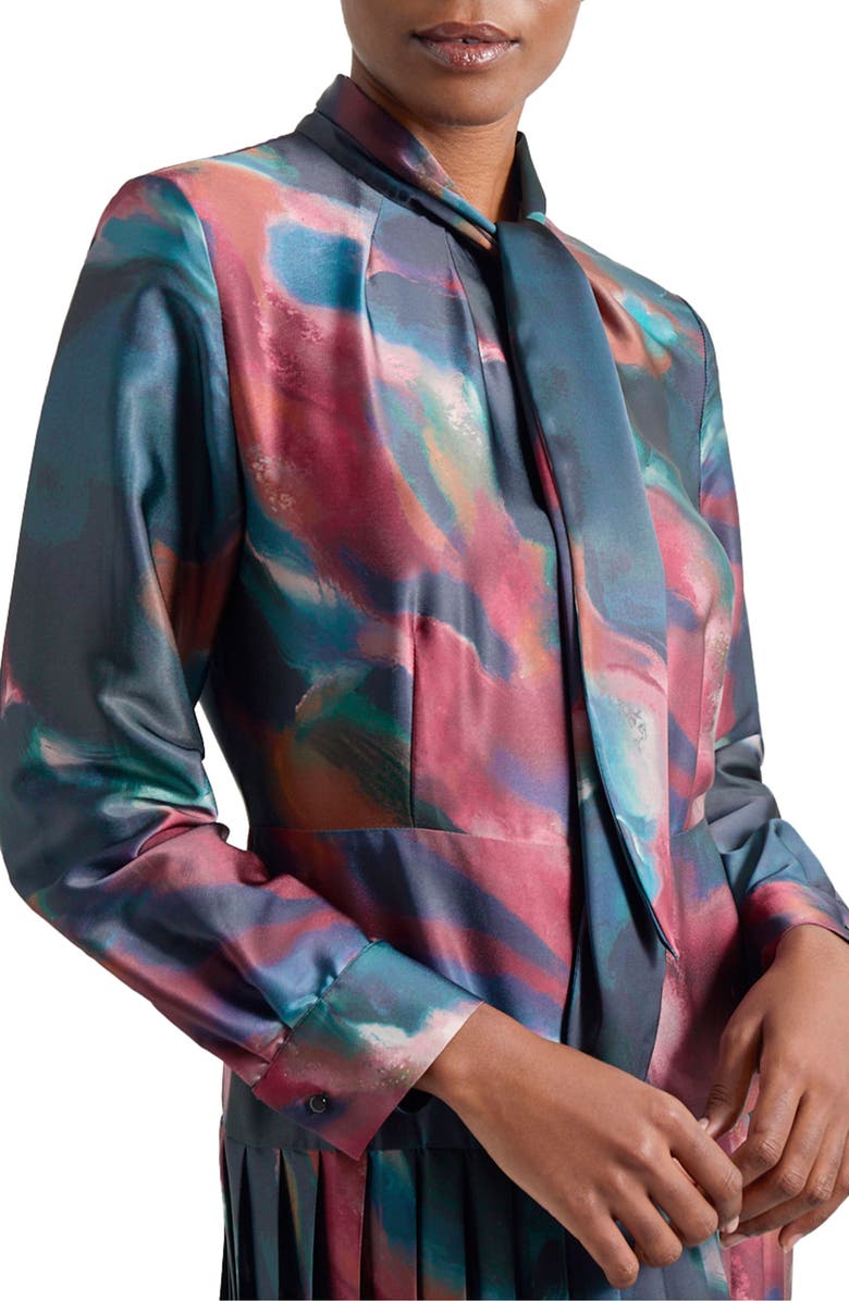 Misook Tie Neck Long Sleeve Pleated Maxi Dress | Nordstrom