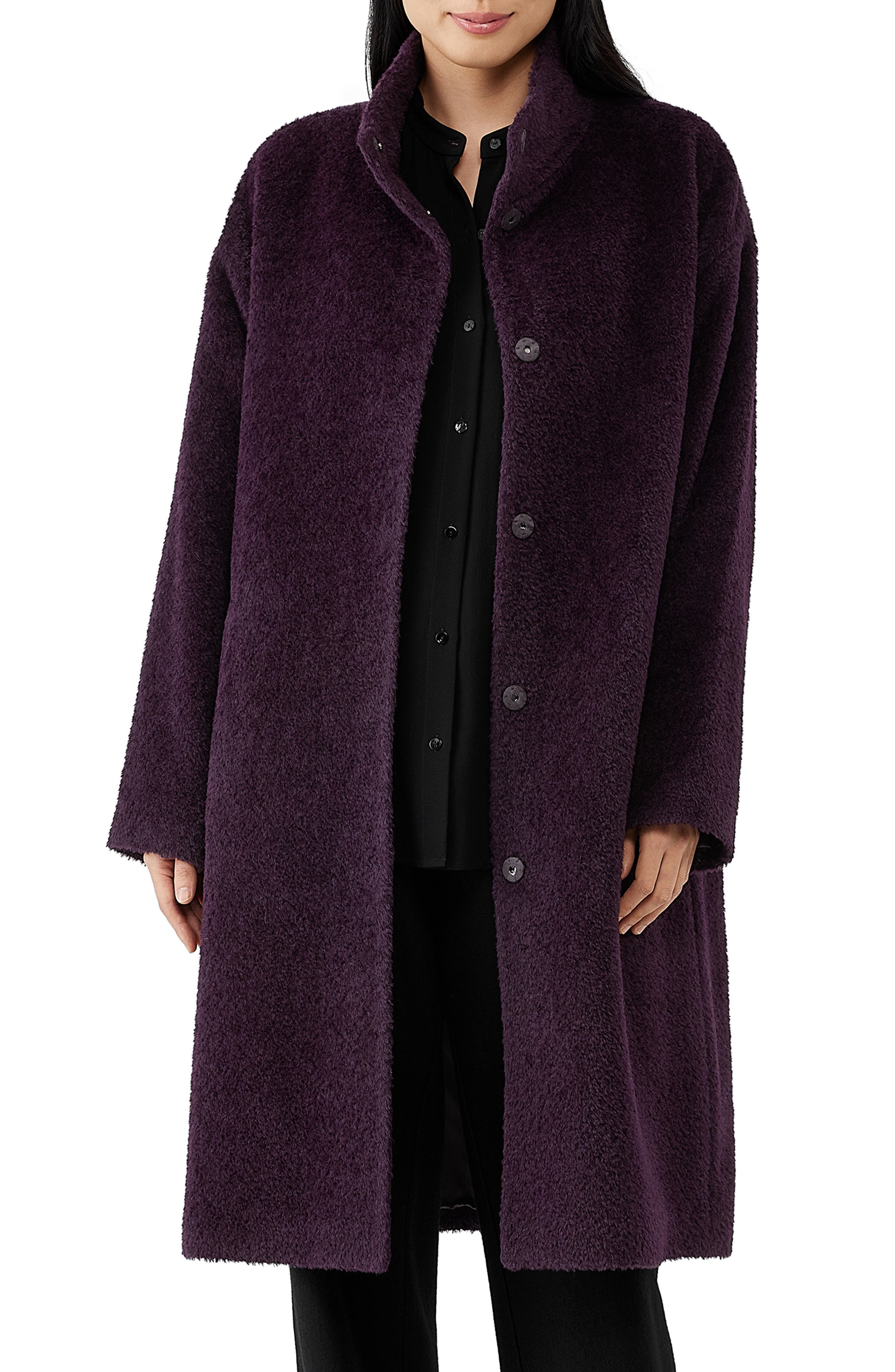 Eileen Fisher Stand Collar Sheared Wool Blend Coat | Nordstromrack