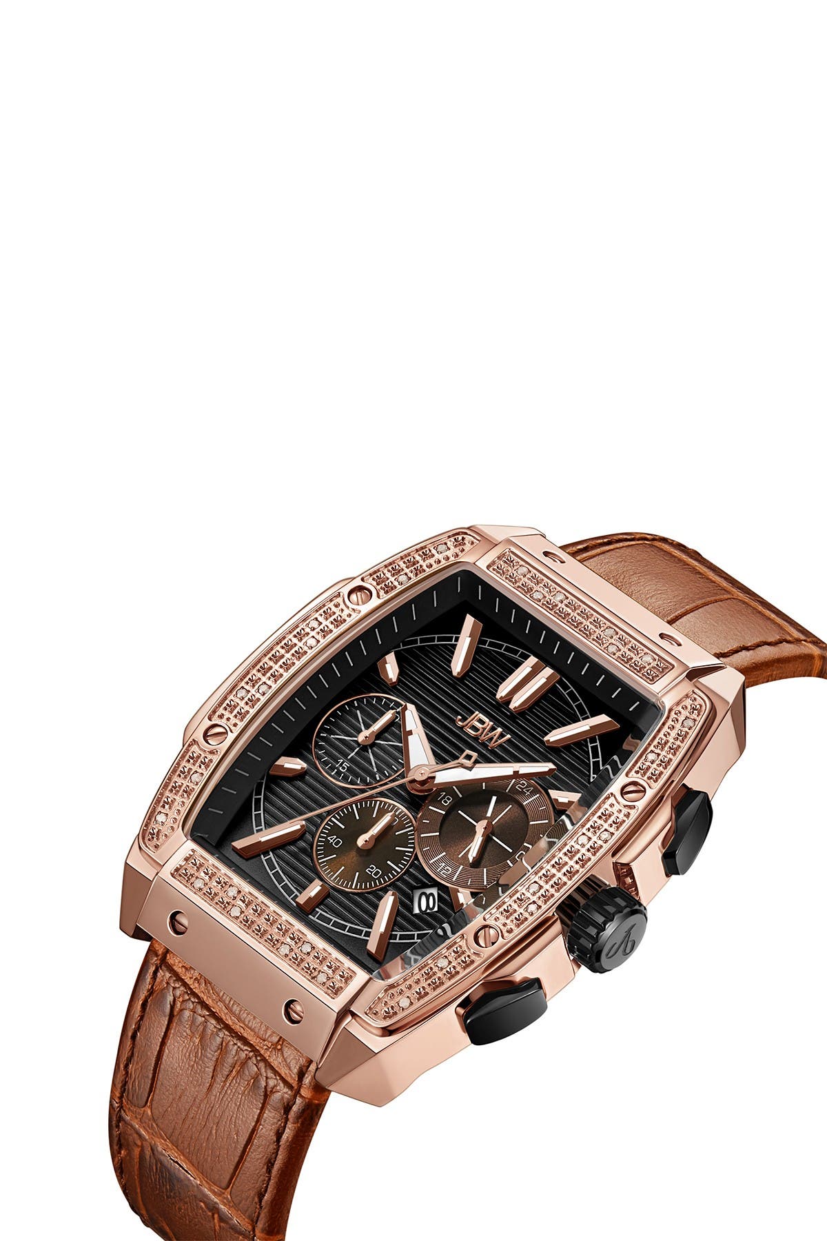 JBW Men's Echelon Diamond Chronograph Croc Embossed Leather Strap Watch ...