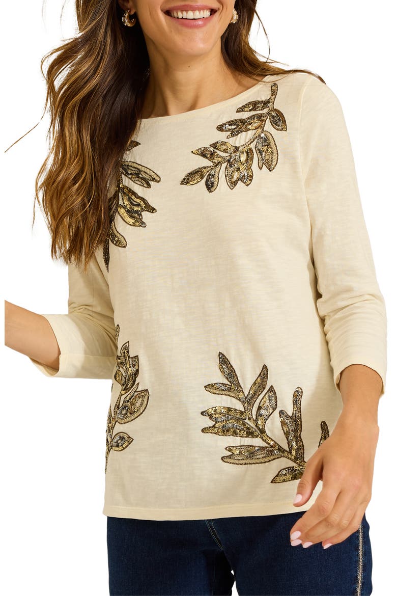 Forever Fronds Sequin Embellished Organic Cotton Graphic T-Shirt (Women ...
