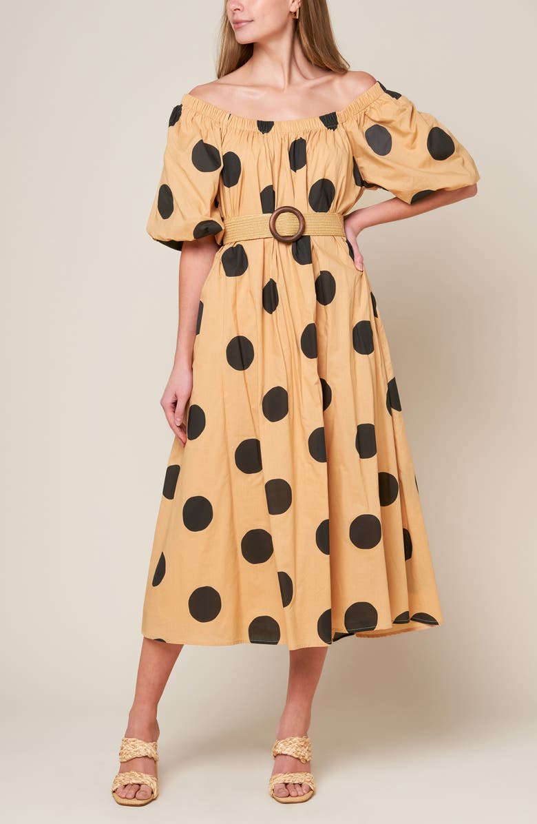 FLYING TOMATO Polka Dot Print Off-the-Shoulder Midi Dress | Nordstromrack