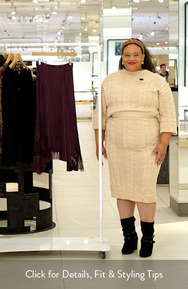 BOSS Velacey Lace Detail Pleated Asymmetric Satin Skirt | Nordstromrack