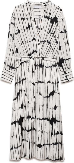 MANGO Print Tie Waist Long Sleeve Shirtdress | Nordstrom