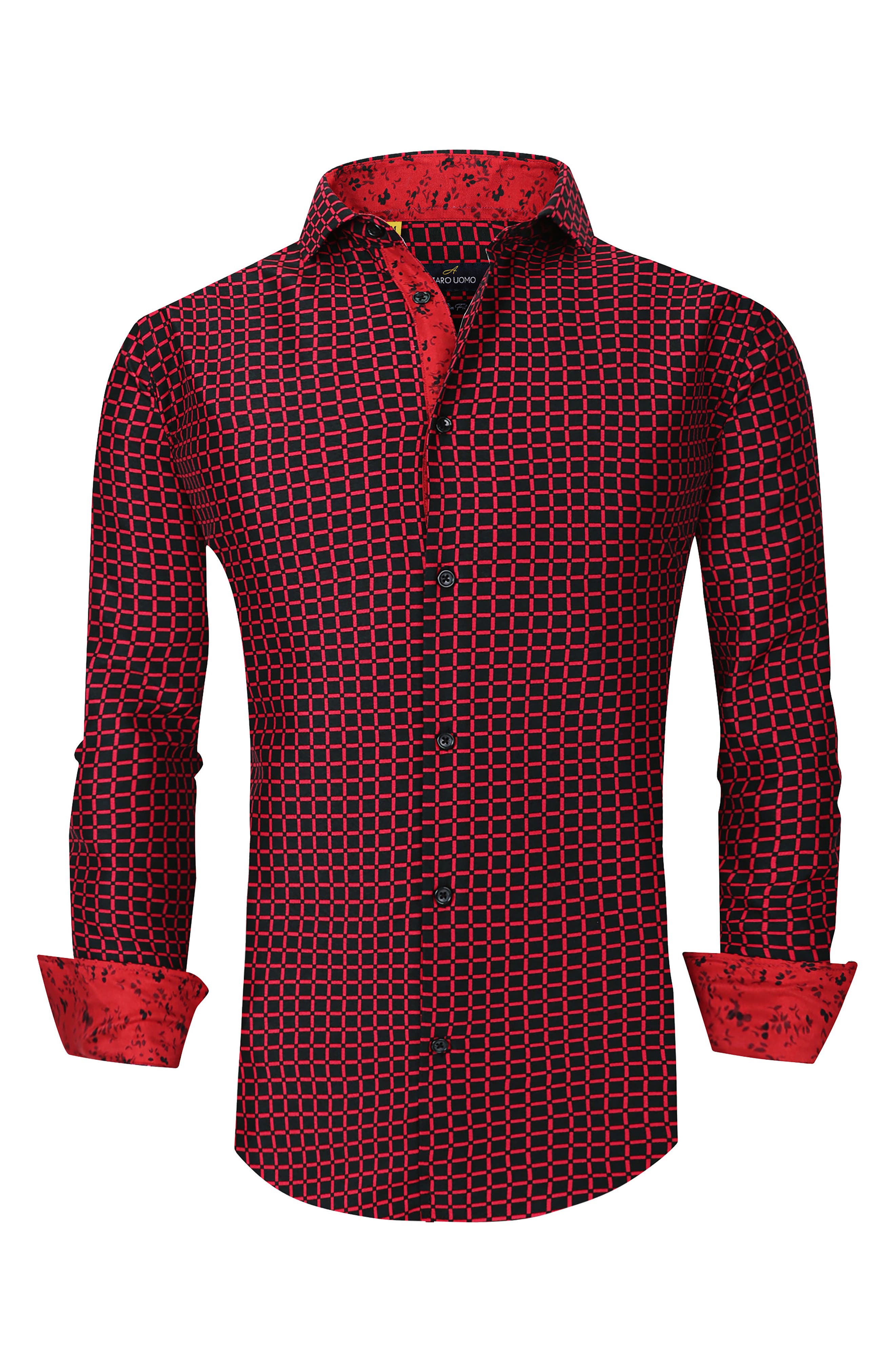 Azaro Uomo Slim Fit Grid Print Performance Button-Up Shirt | Nordstromrack