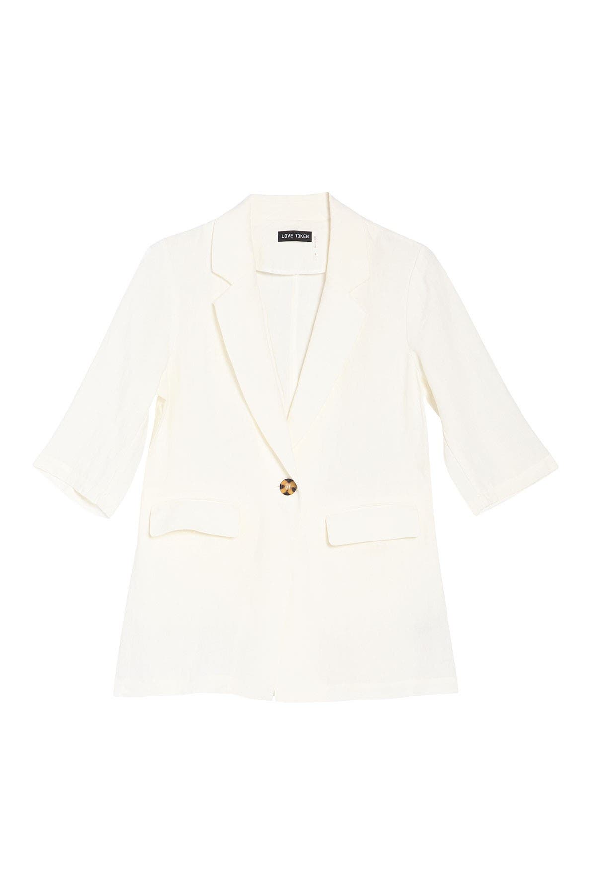 Love Token Linen Notch Lapel 3/4 Sleeve Blazer | Nordstromrack