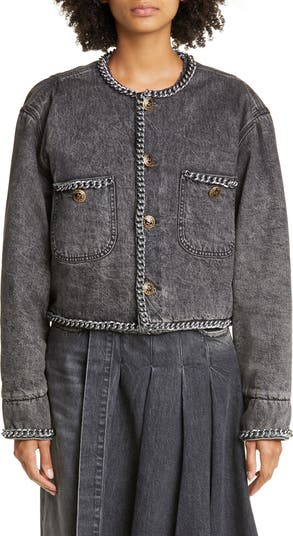 R13 Chain Embellished Crop Denim Jacket | Nordstrom