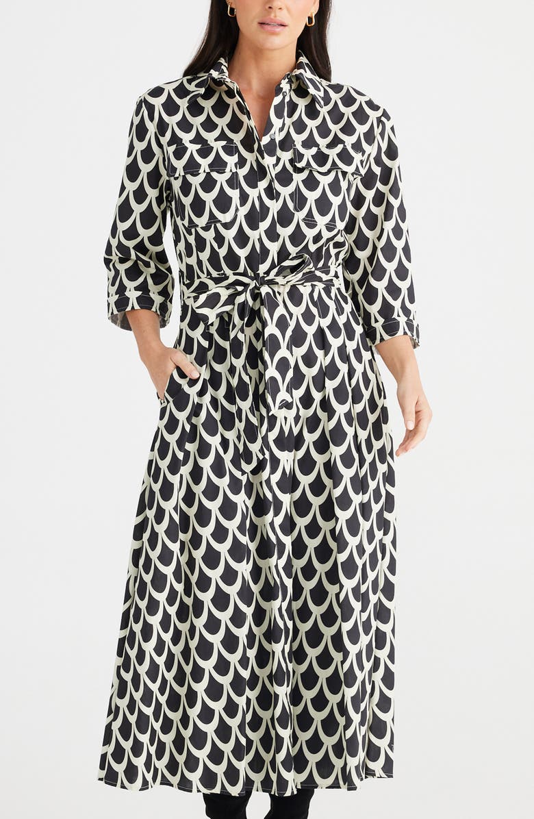 Brave+True Rossellini Scallop Print Pleated Cotton Shirtdress ...