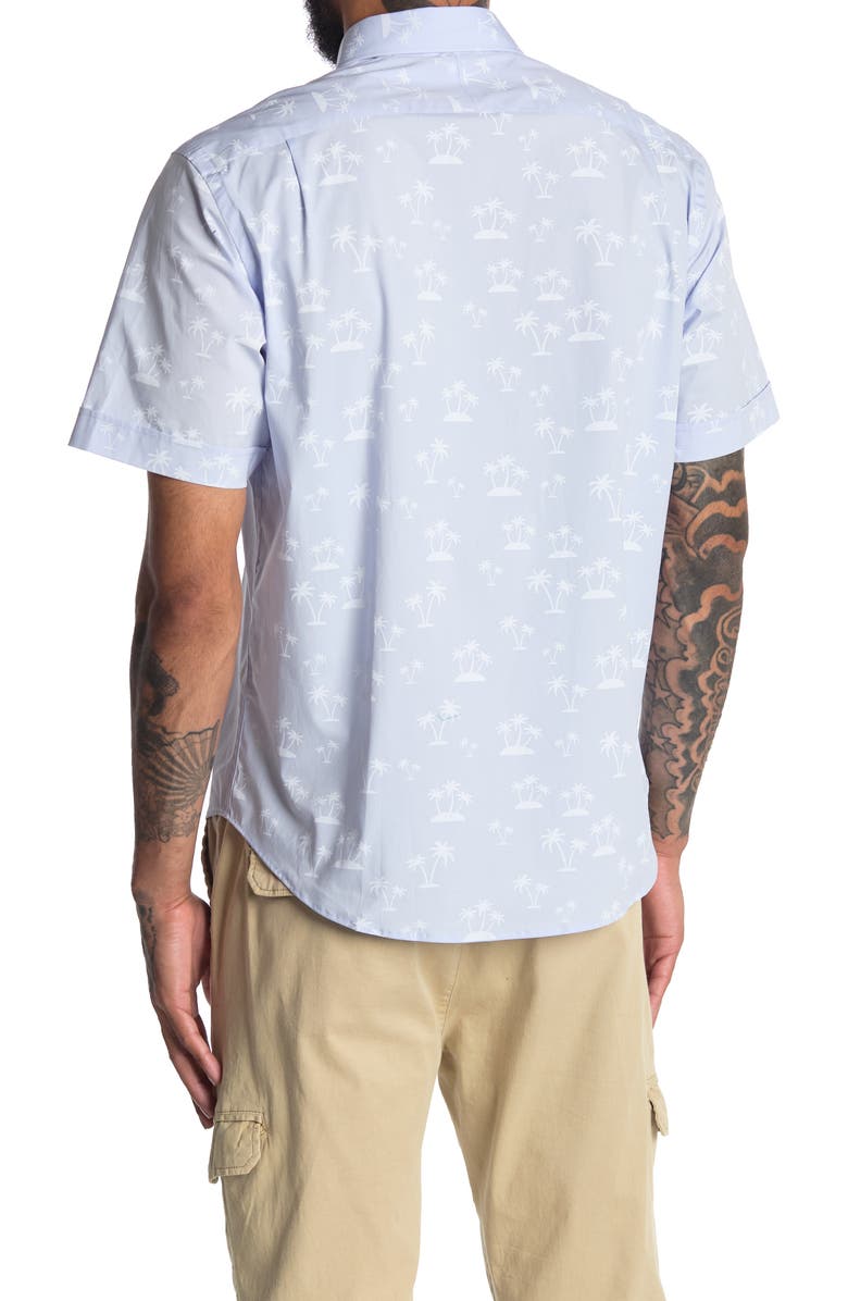 Thomas Dean Short Sleeve Palm Tree Print Stretch Woven Shirt ...
