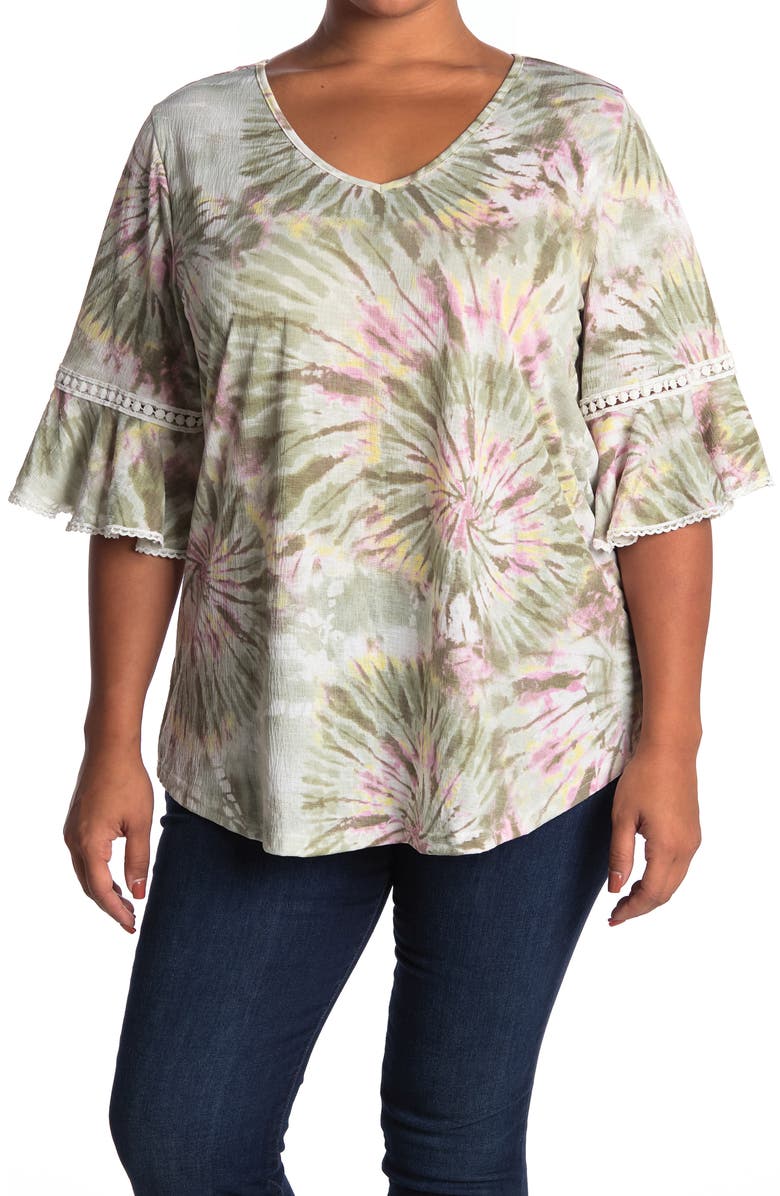STEM AND VINE Tie Dye Bell Sleeve Blouse | Nordstromrack