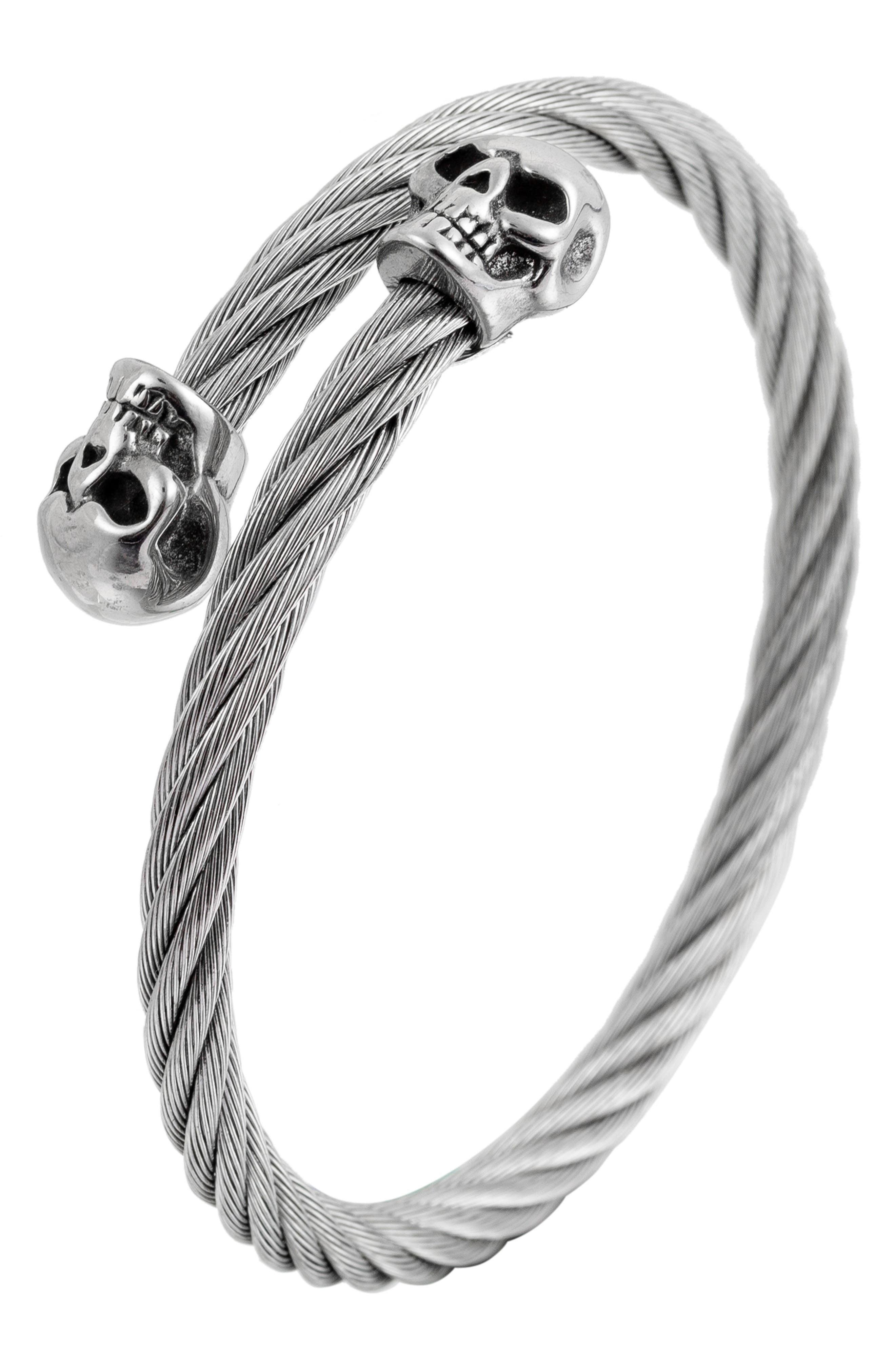 EYE CANDY LOS ANGELES Double Skull Titanium Crossover Bangle Bracelet ...