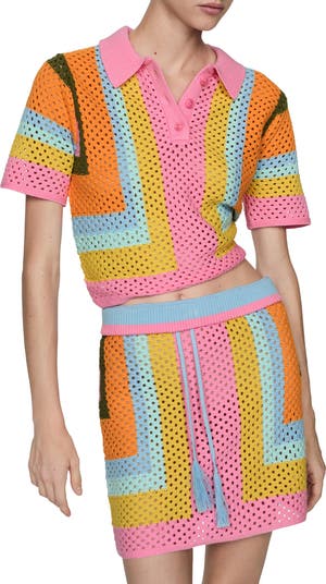 MANGO Babylon Colorblock Open Stitch Cotton Polo Sweater | Nordstrom