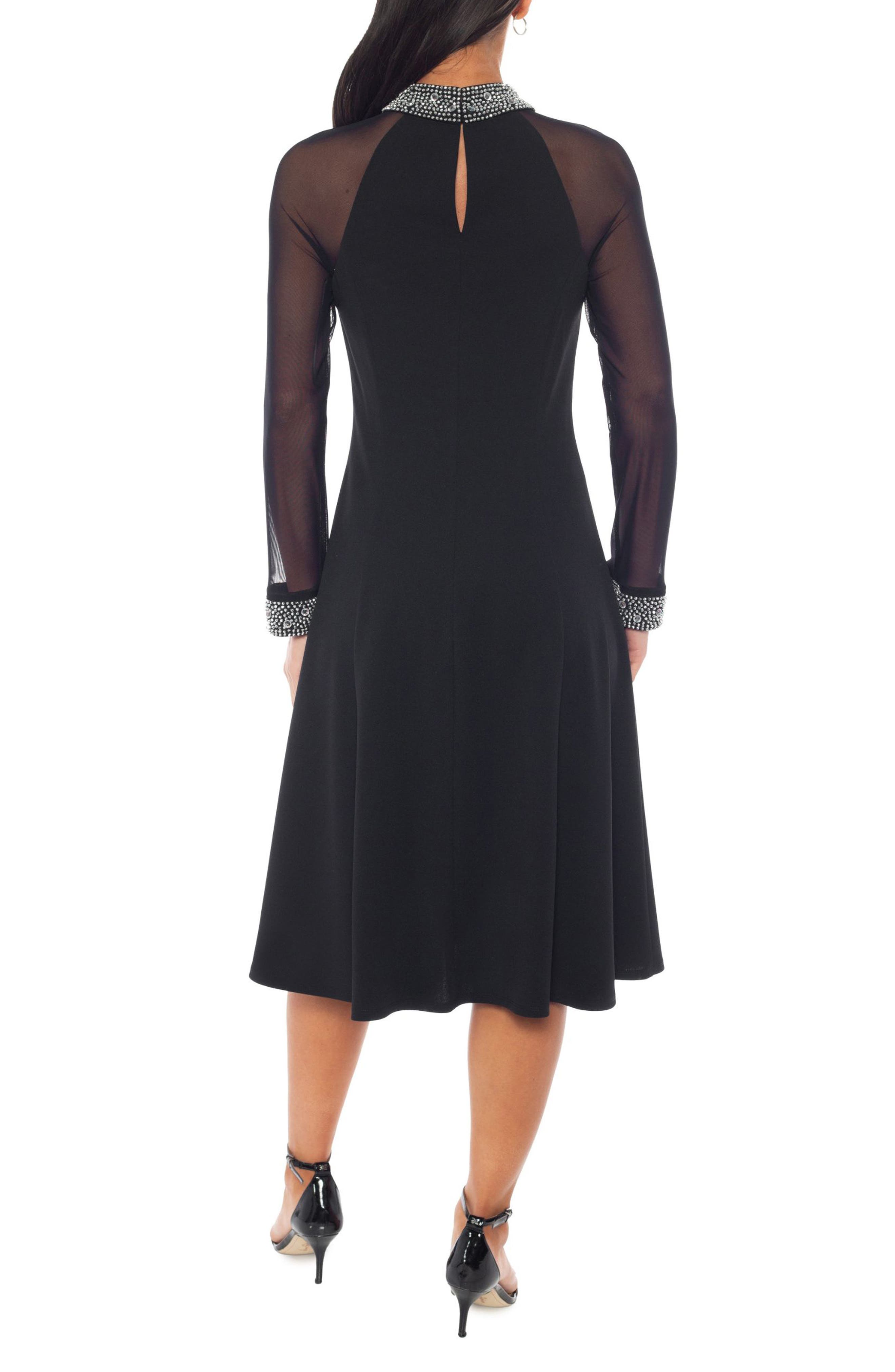 Oleg Cassini Beaded Mock Neck Cuff A-Line Dress | Nordstromrack