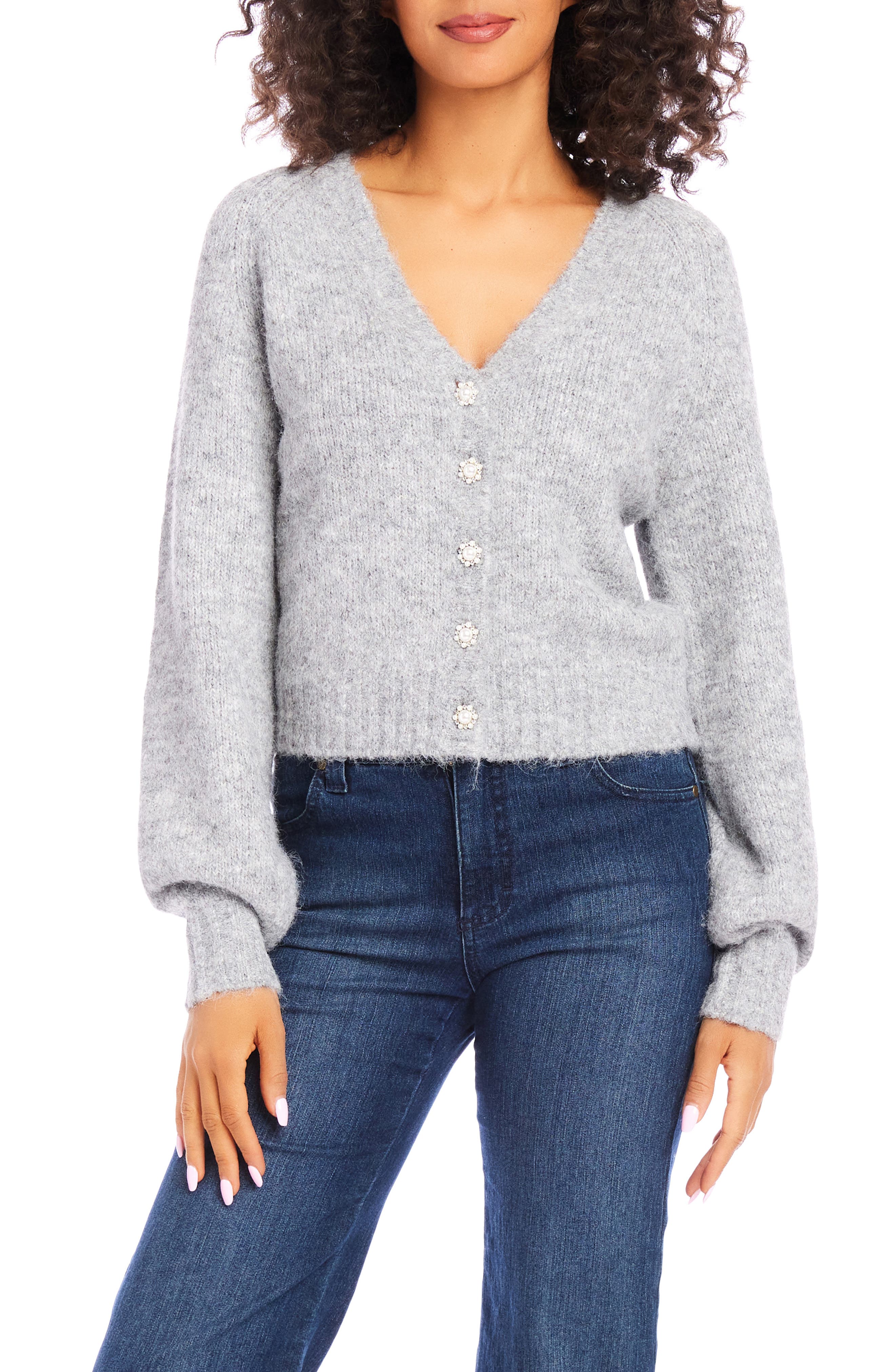 Karen Kane Faux Pearl Button Cardigan | Nordstrom