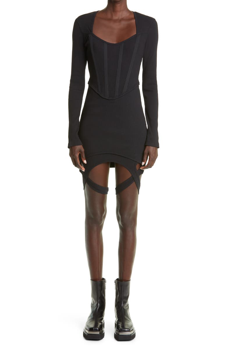 Dion Lee Long Sleeve Organic Cotton Rib Corset Dress | Nordstromrack
