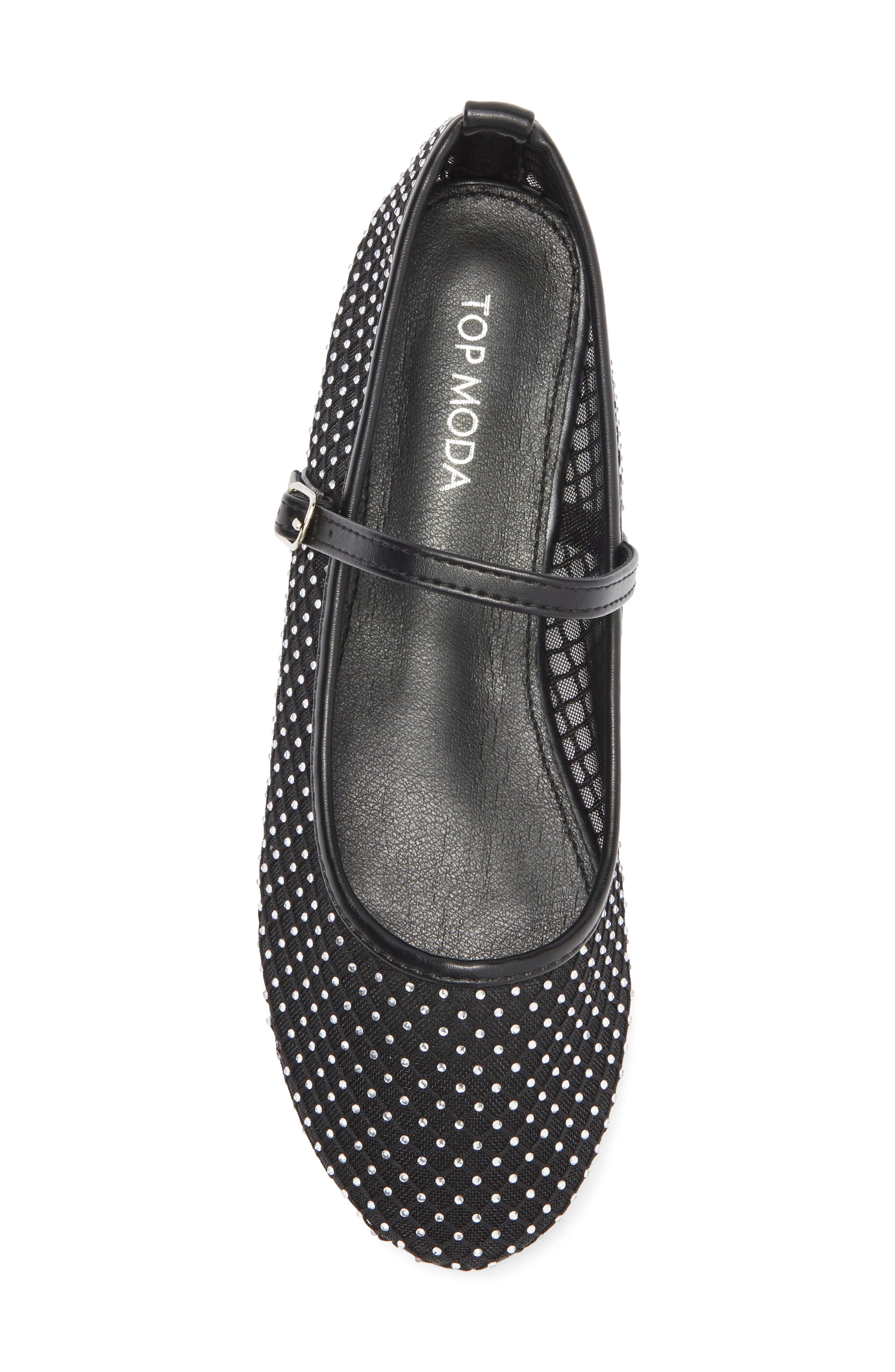 TOP GUY SHOES Rosario Rhinestone Mesh Mary Jane Flat (Women ...