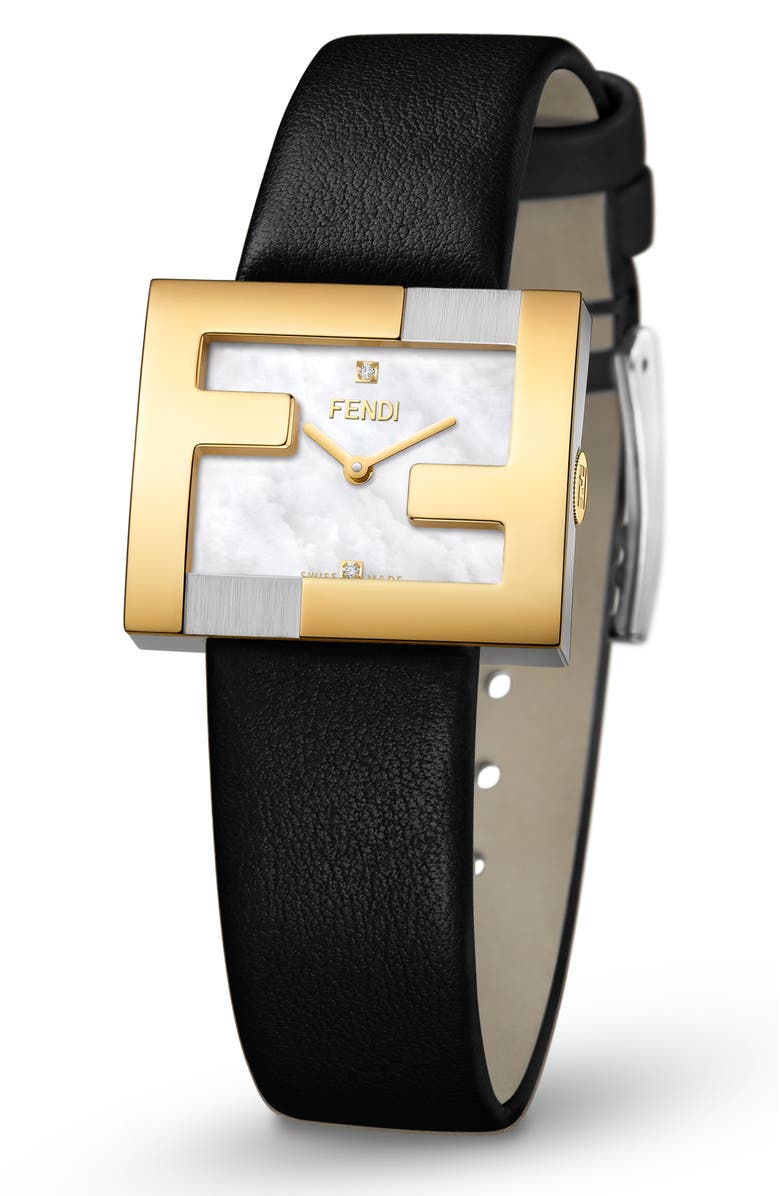 Fendi Fendimania Diamond Leather Strap Watch, 24mm x 20mm | Nordstromrack