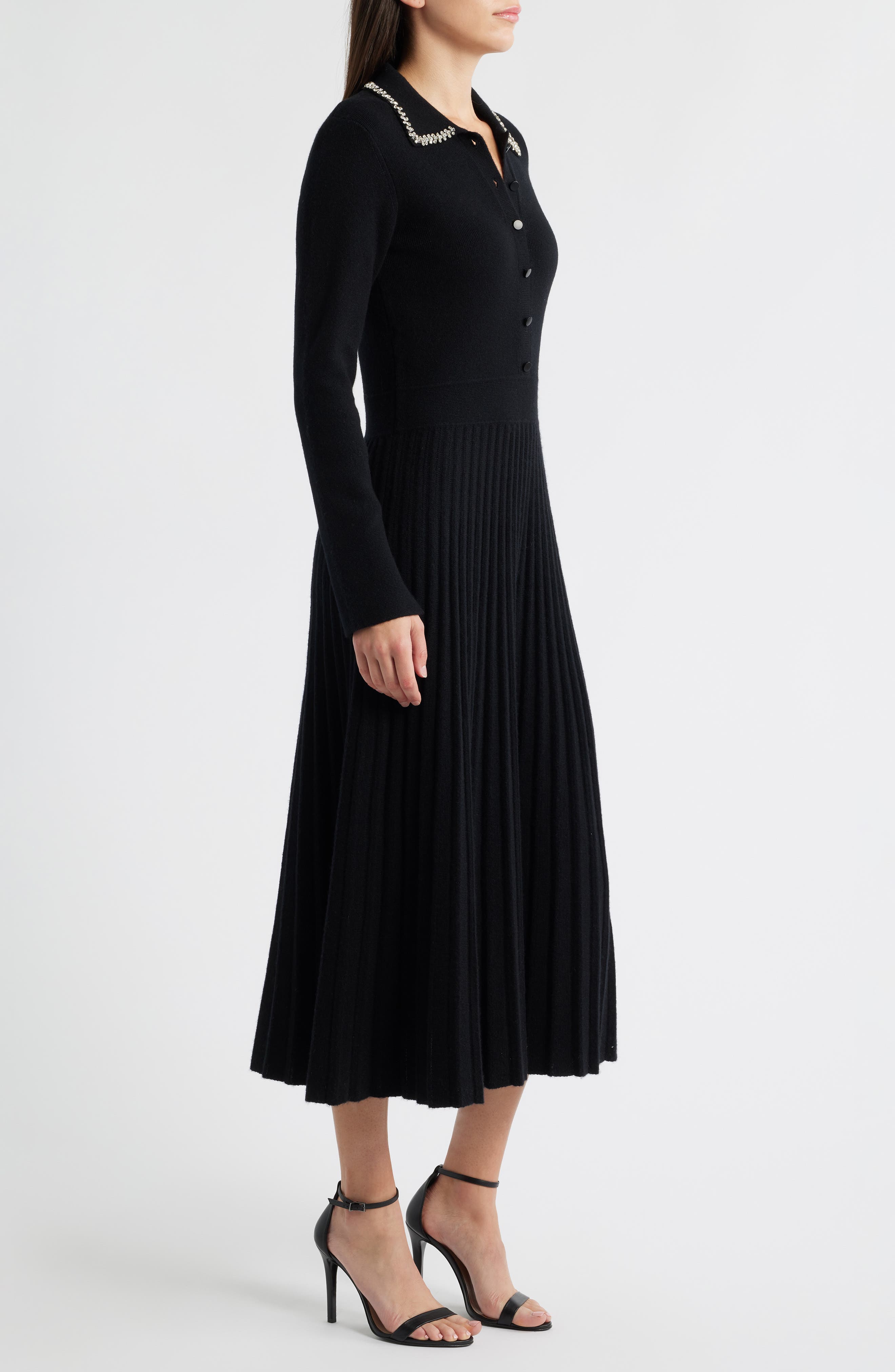 Elie Tahari Penny Embellished Collar Pleated Long Sleeve Cashmere ...