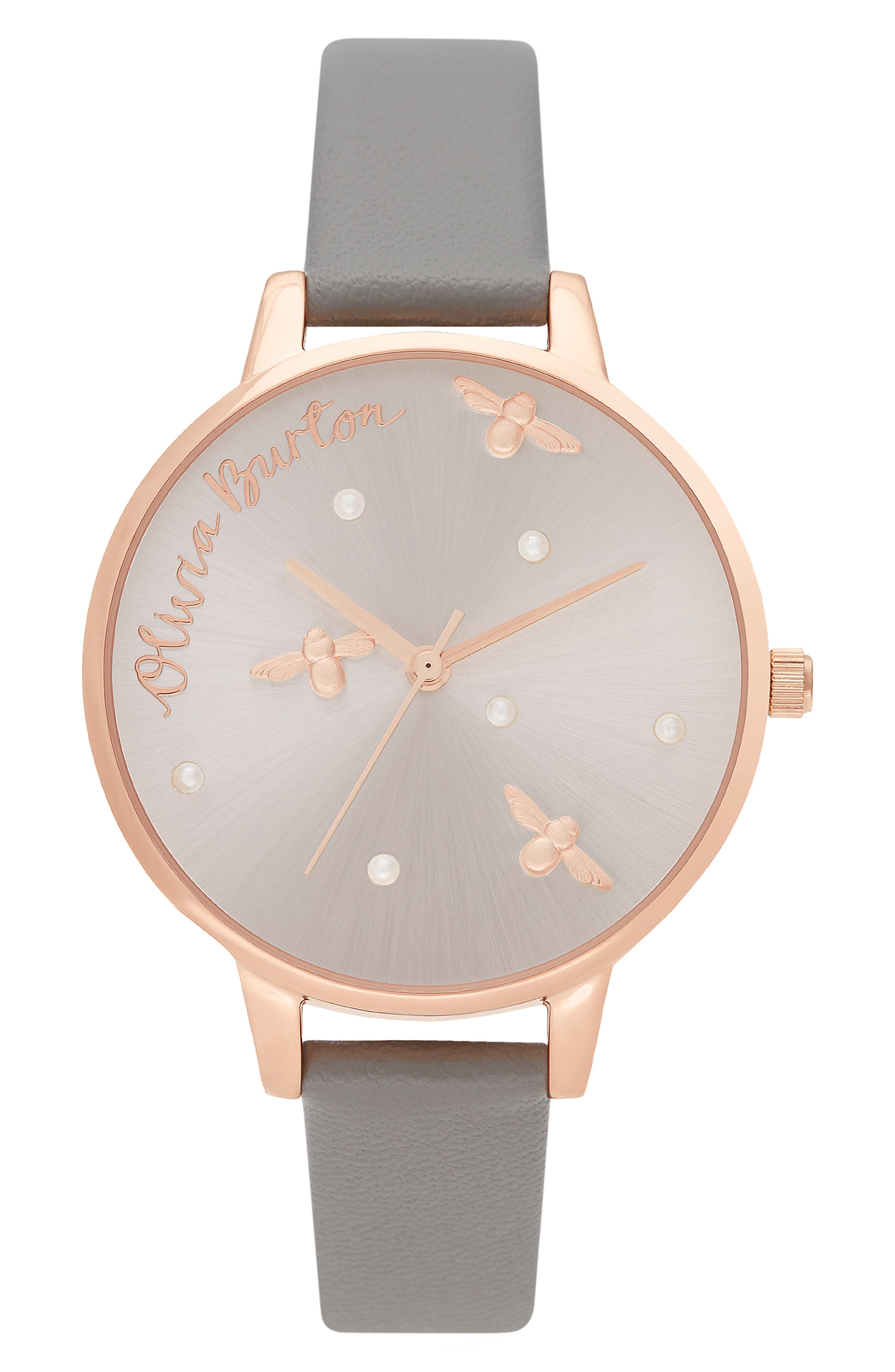 Olivia Burton Women's Pearly Queen Vegan Leather Strap Watch, 34mm ...
