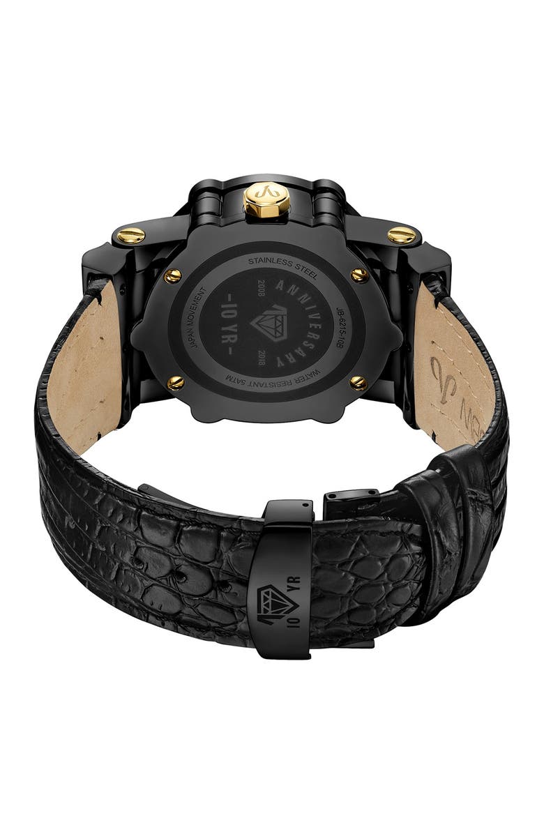 JBW Phantom 10 Year Chronograph Diamond Croc Embossed Leather Strap ...