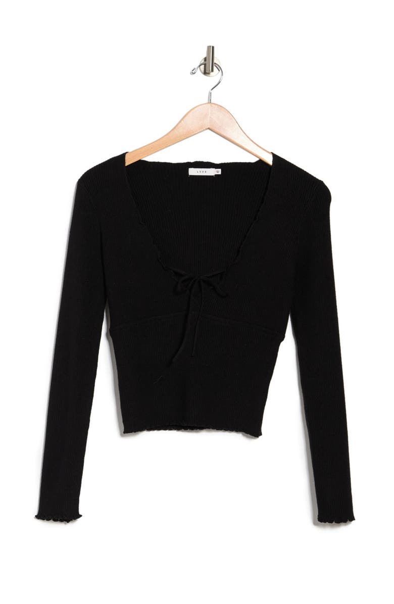 Lush Tie Front Long Sleeve Ribbed Crop Top | Nordstromrack