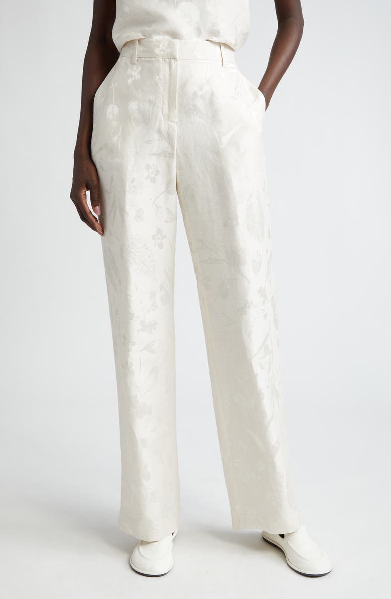 Lafayette 148 New York Gates Botanical Linen Jacquard Wide Leg Pants ...