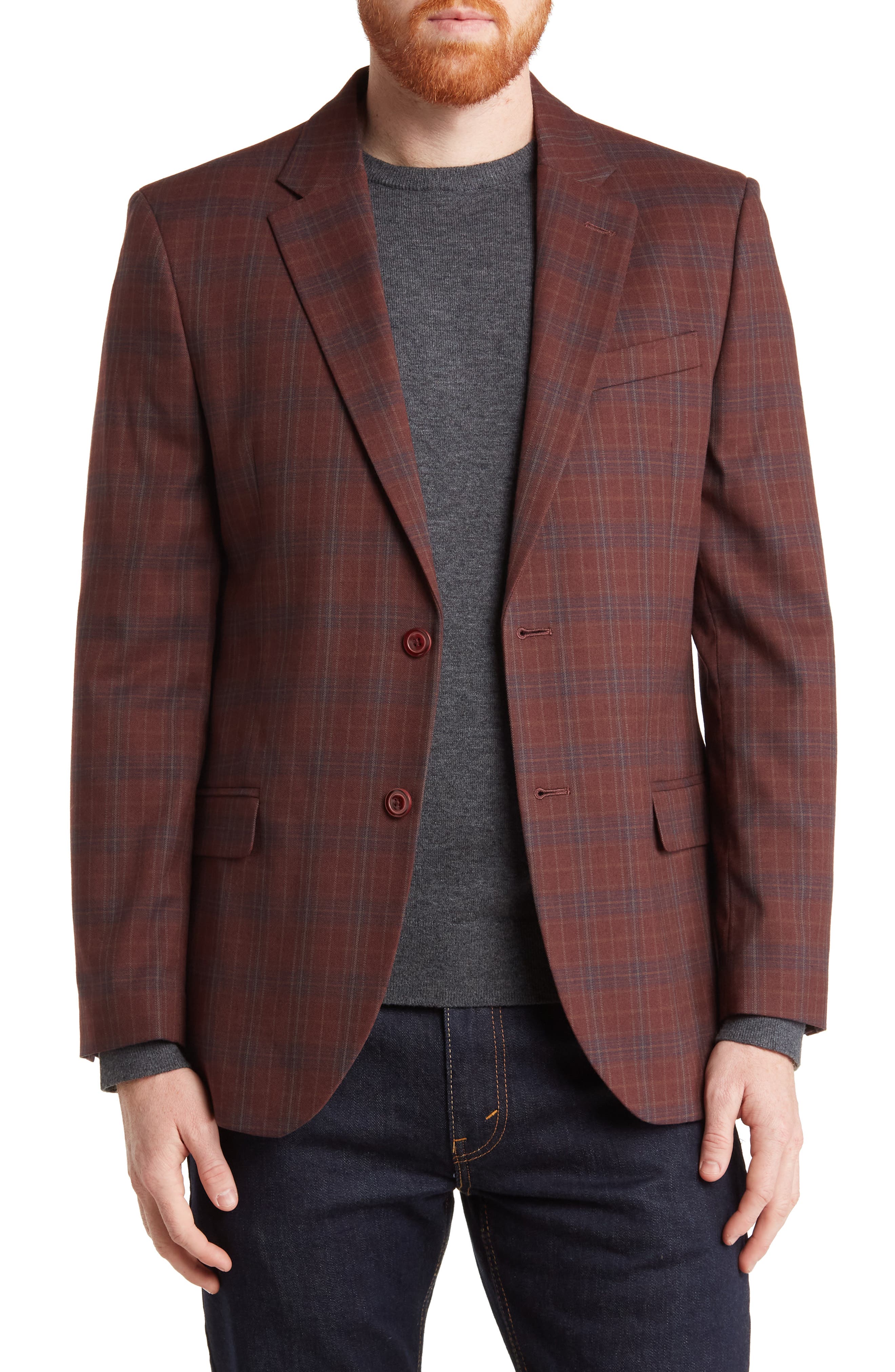 Nautica Burgundy Plaid Notch Lapel Two-Button Jacket | Nordstromrack
