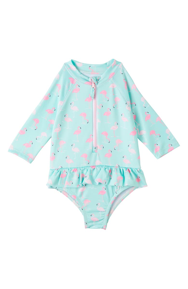 WIPPETTE Flamingo Ruffle One-Piece Rashguard Swimsuit | Nordstromrack