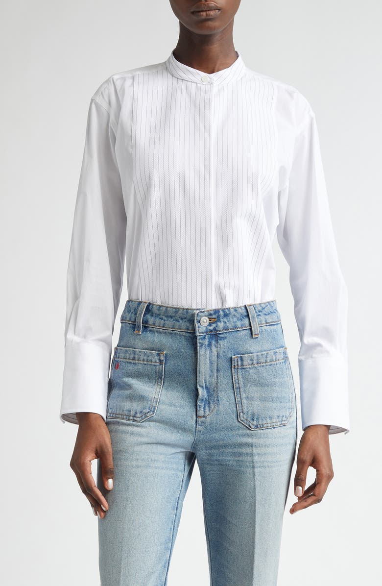 Victoria Beckham Stripe Tuxedo Bib Cotton Crop Shirt | Nordstromrack
