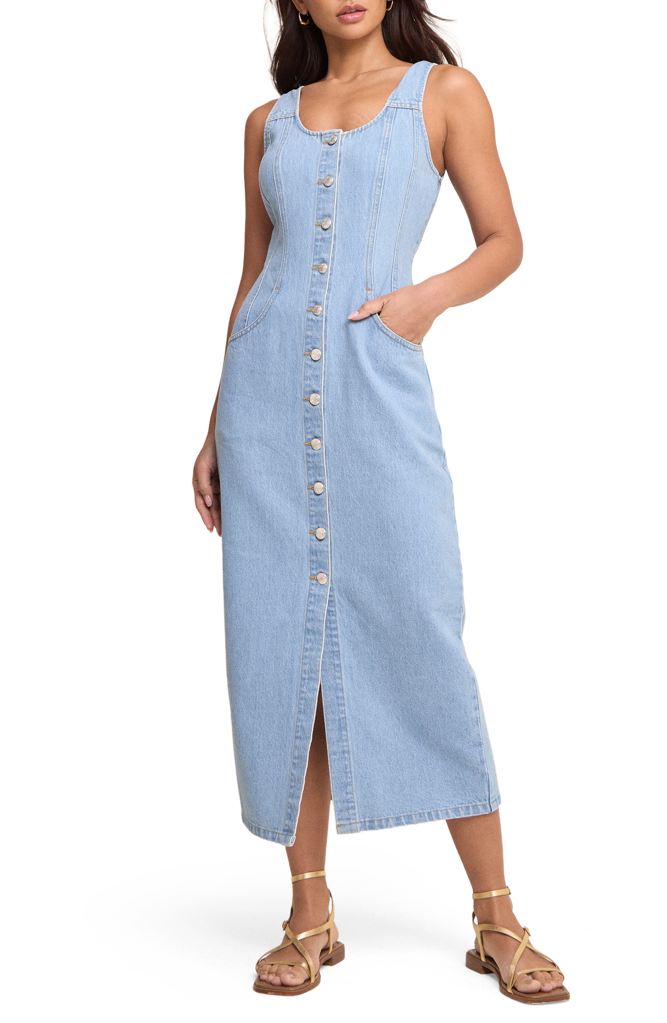 Nobody's Child Quays Denim Button-Up Midi Dress | Nordstrom