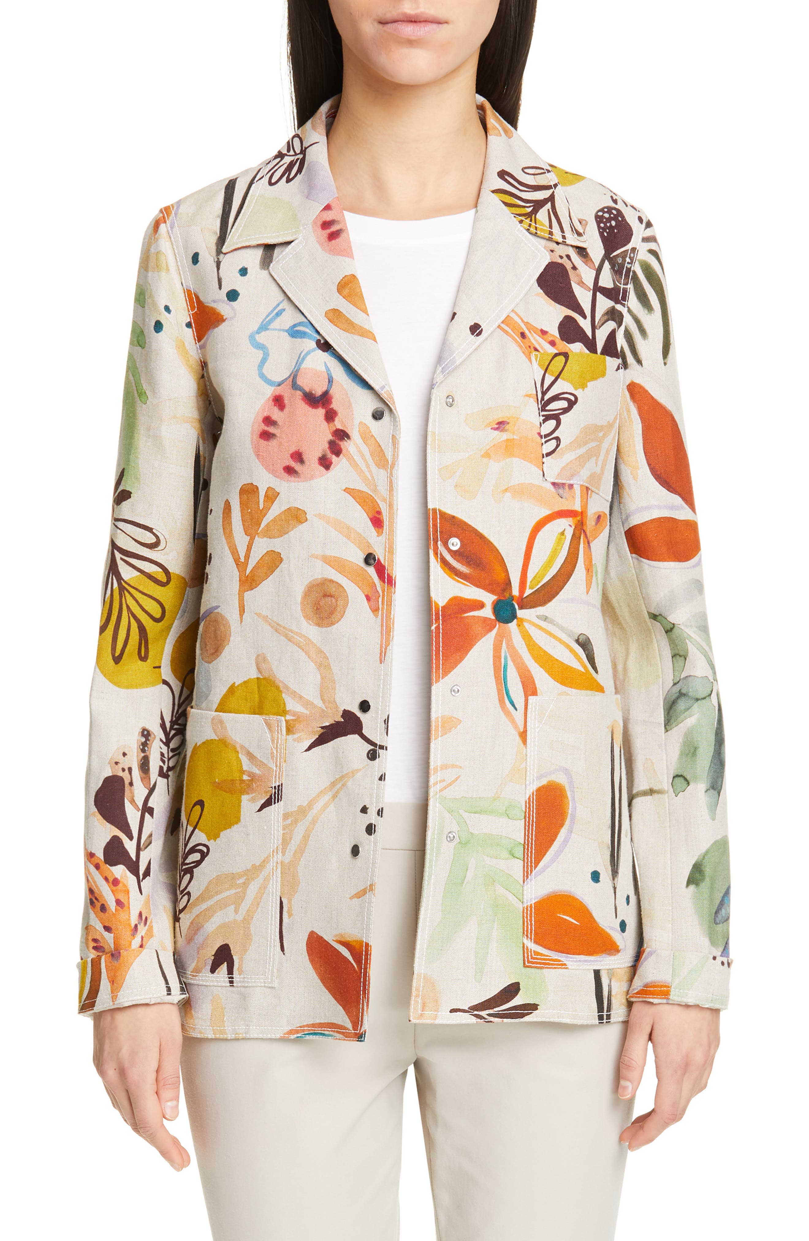 Lafayette 148 New York Jolisa Floral Print Linen Jacket | Nordstromrack