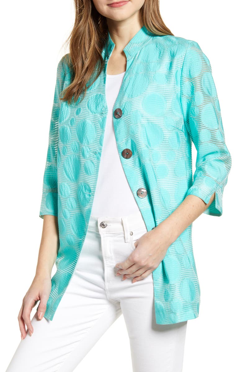 Ming Wang Textured Dot Mandarin Collar Jacket | Nordstrom
