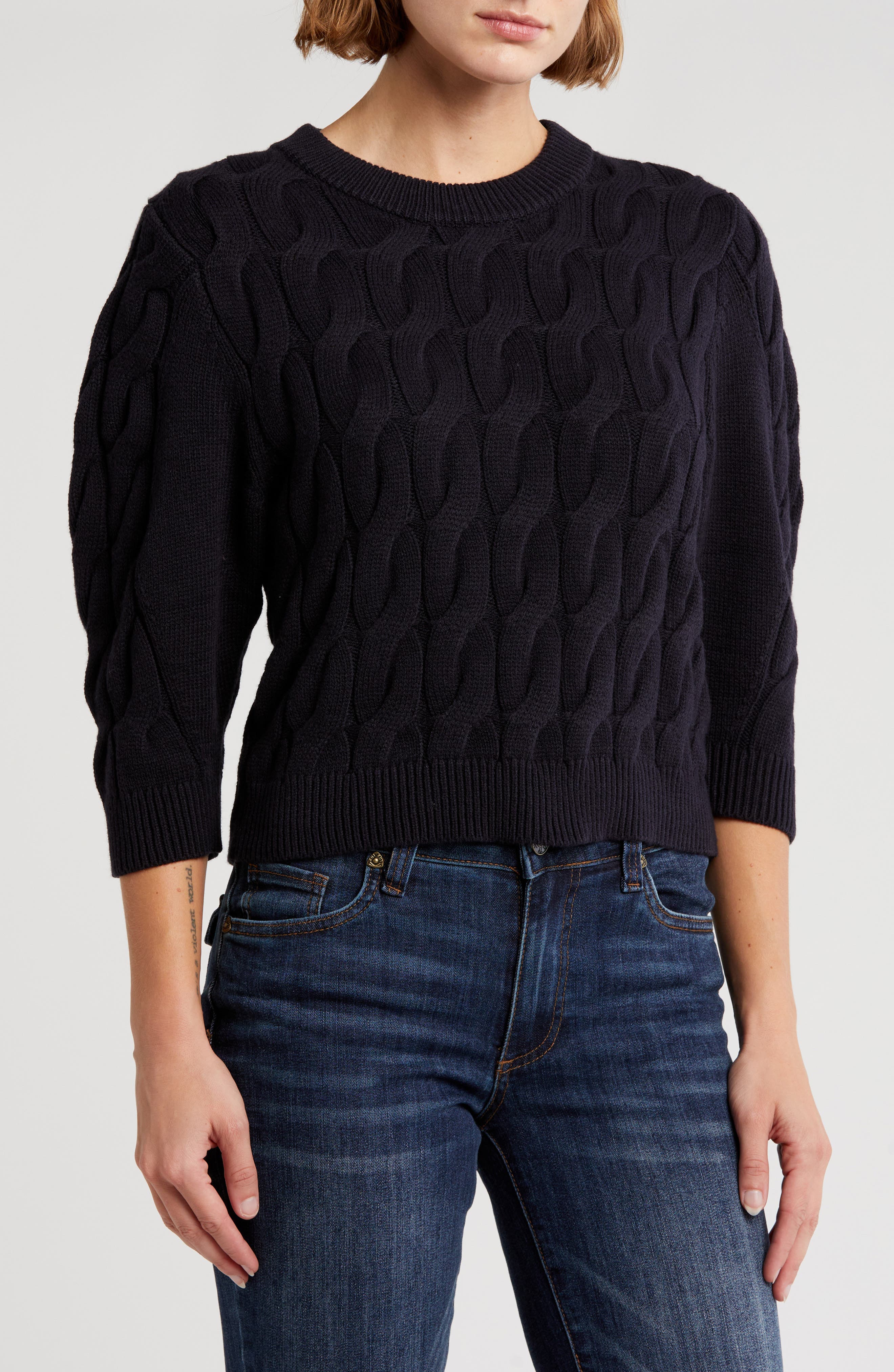 Treasure & Bond Cable Crop Crewneck Sweater | Nordstromrack