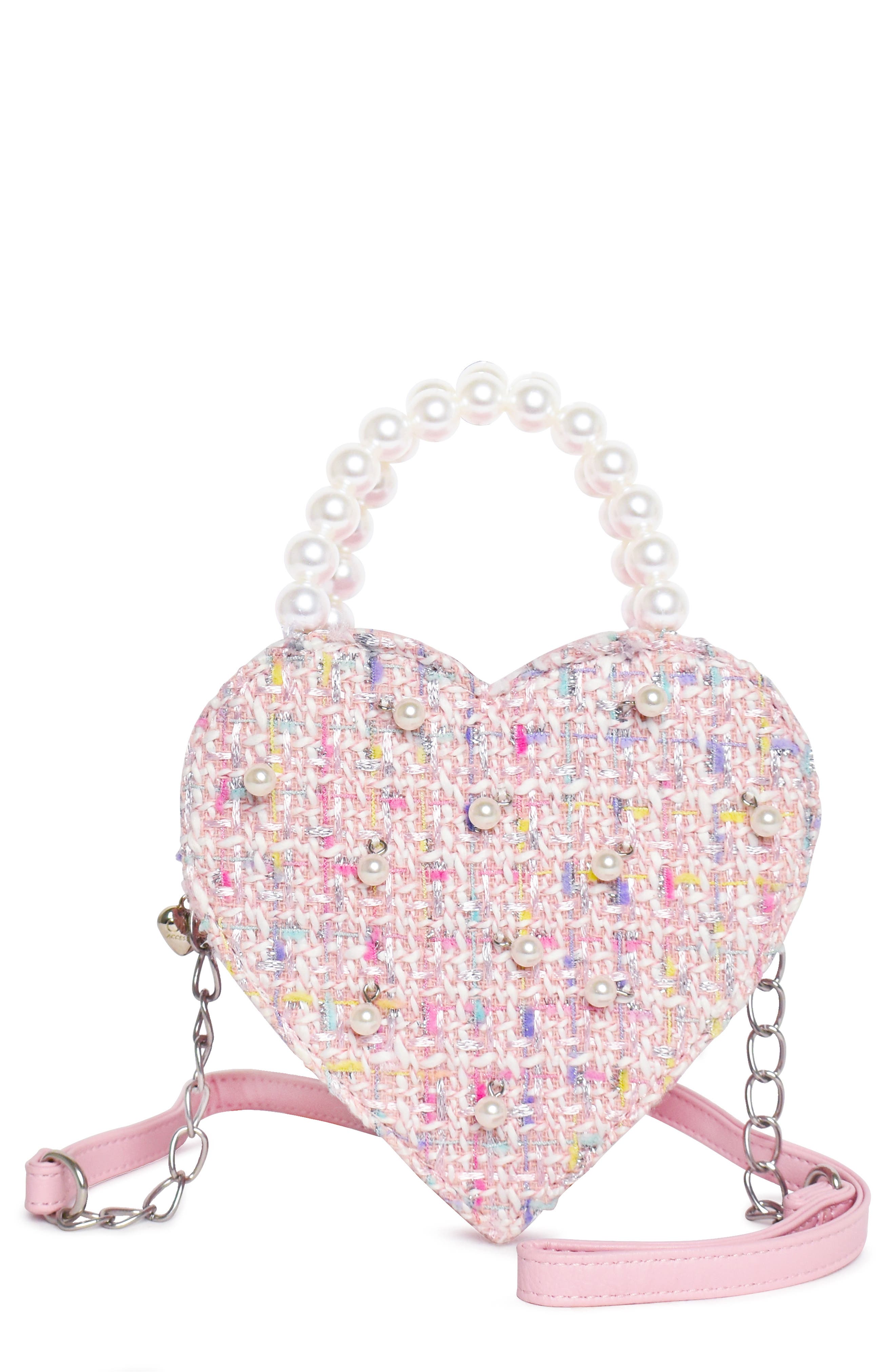 OMG Accessories Kids' Heart Tweed Faux Pearl Top Handle Bag | Nordstromrack