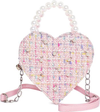 OMG Accessories Kids' Heart Tweed Faux Pearl Top Handle Bag | Nordstromrack