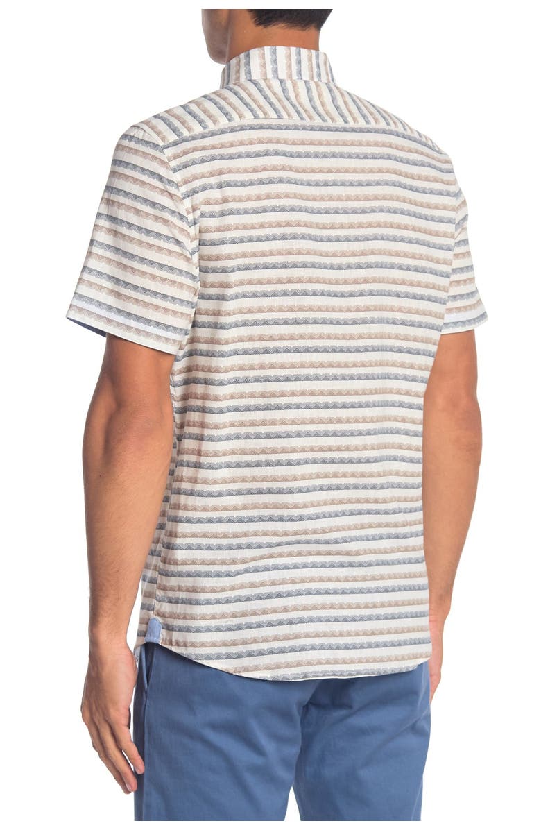 Natural Blue Colorblock Stripe Geo Print Short Sleeve Camp Shirt ...