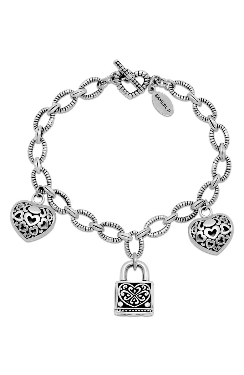 SAMUEL B. Sterling Silver Heart & Lock Charm Toggle Bracelet ...