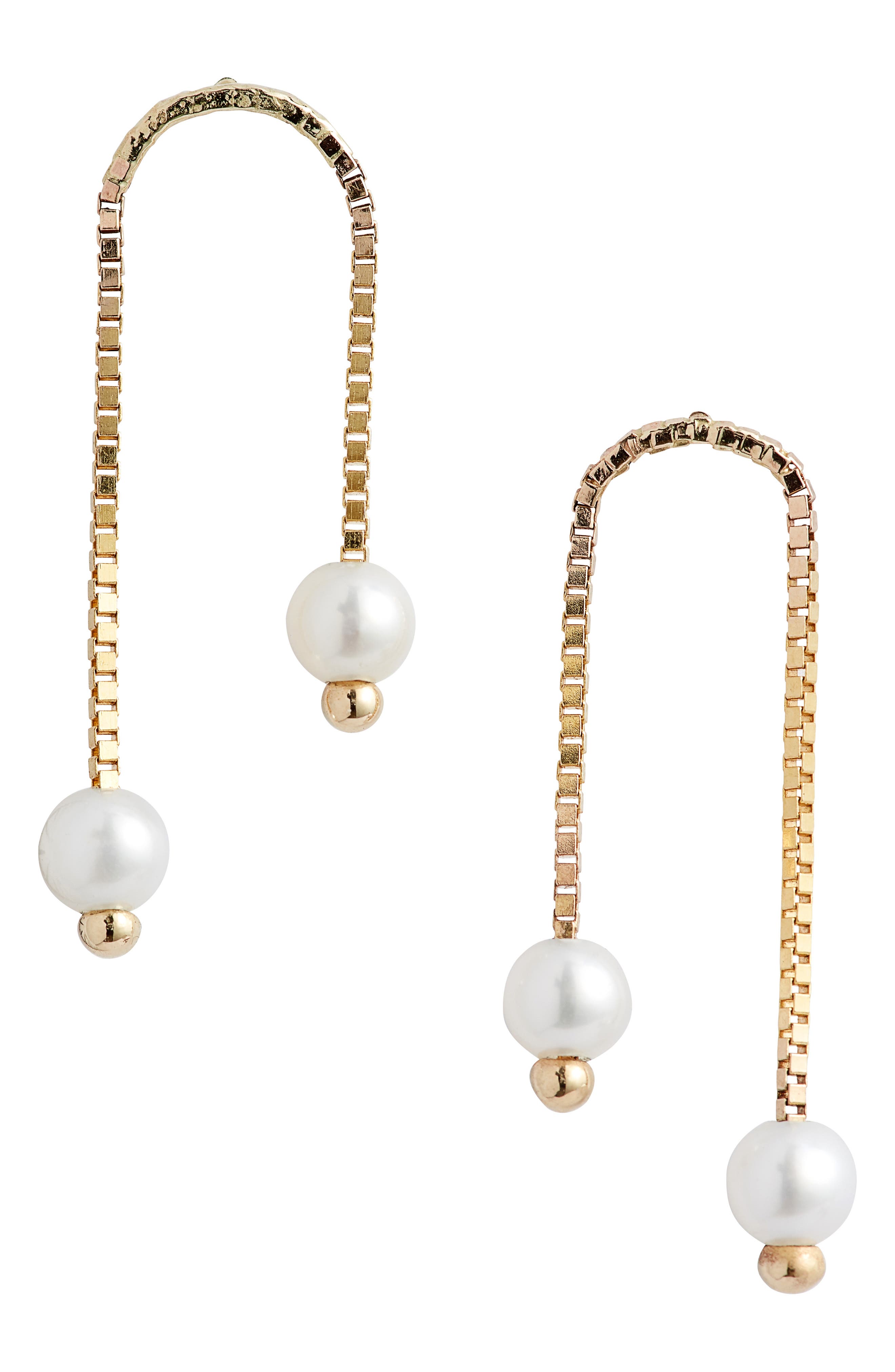 Poppy Finch Box Chain Double Cultured Pearl Earrings | Nordstrom