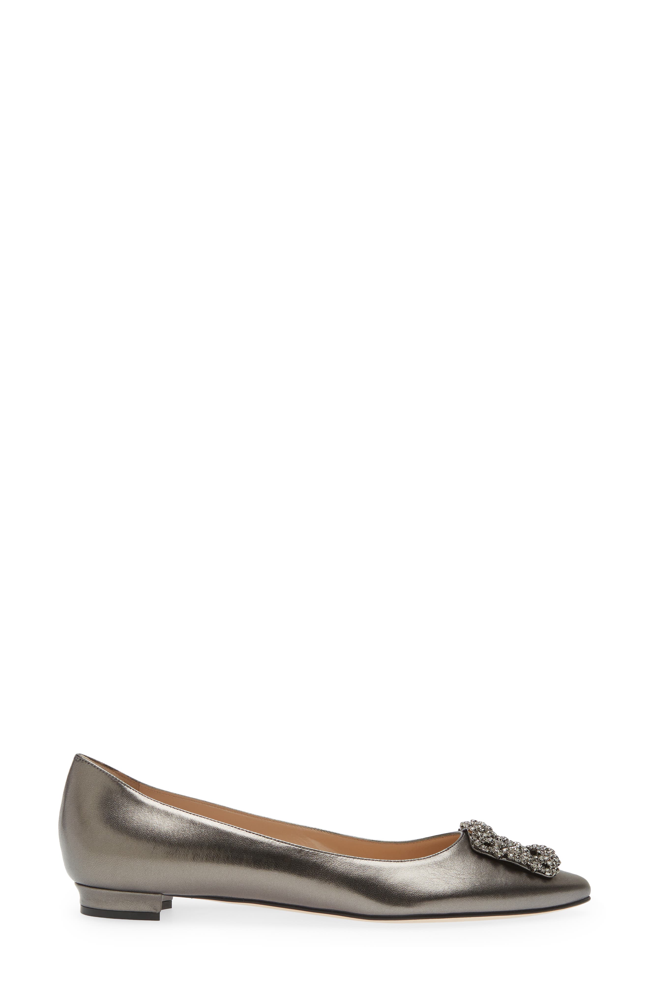 Manolo Blahnik Hangisi Crystal Buckle Pointy Toe Flat (Women ...