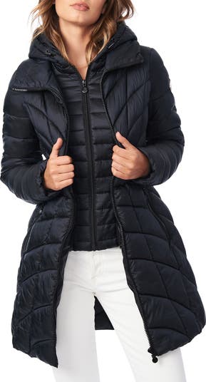 Bernardo Mixed Quilt Ecoplume™ Packable Hooded Puffer Jacket ...