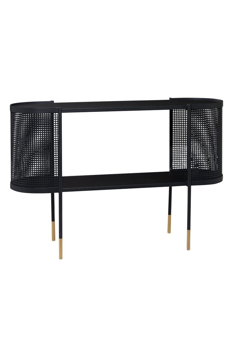 VIVIAN LUNE HOME Black Metal Mesh Side Panel 1-Shelf Console Table with ...