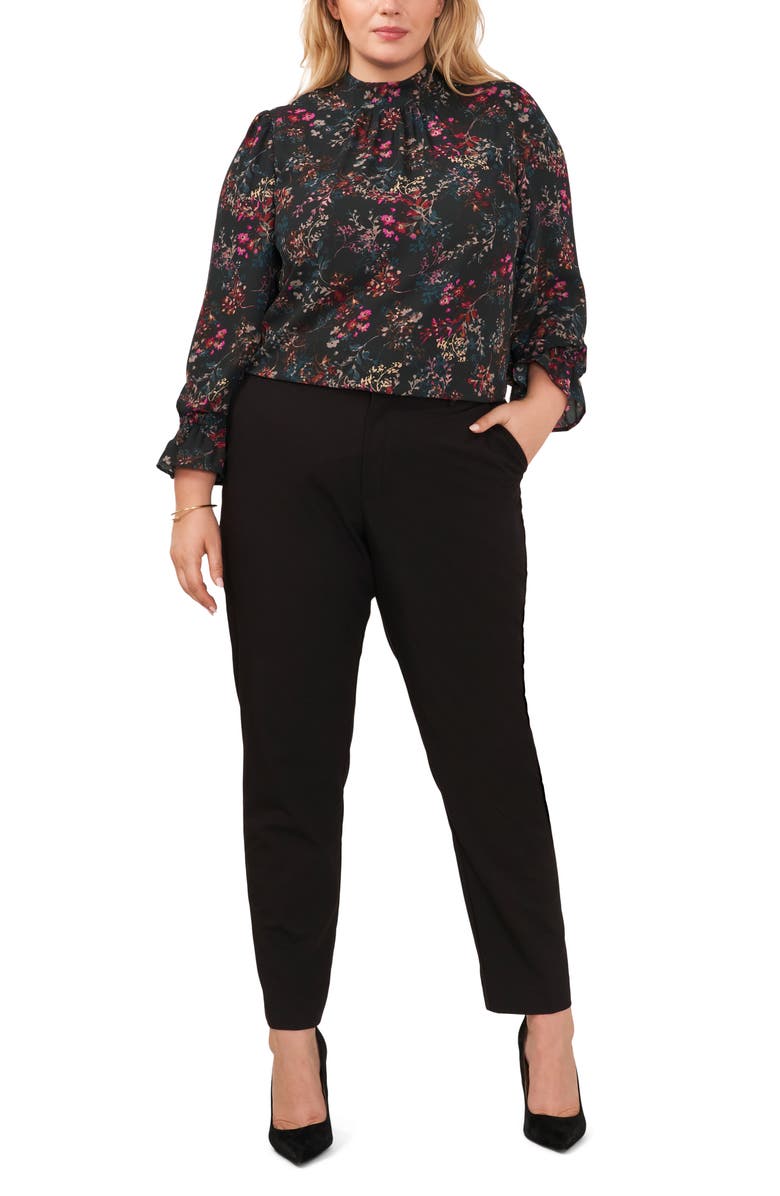 Halogen® Floral Ruffle Cuff Mock Neck Top | Nordstromrack