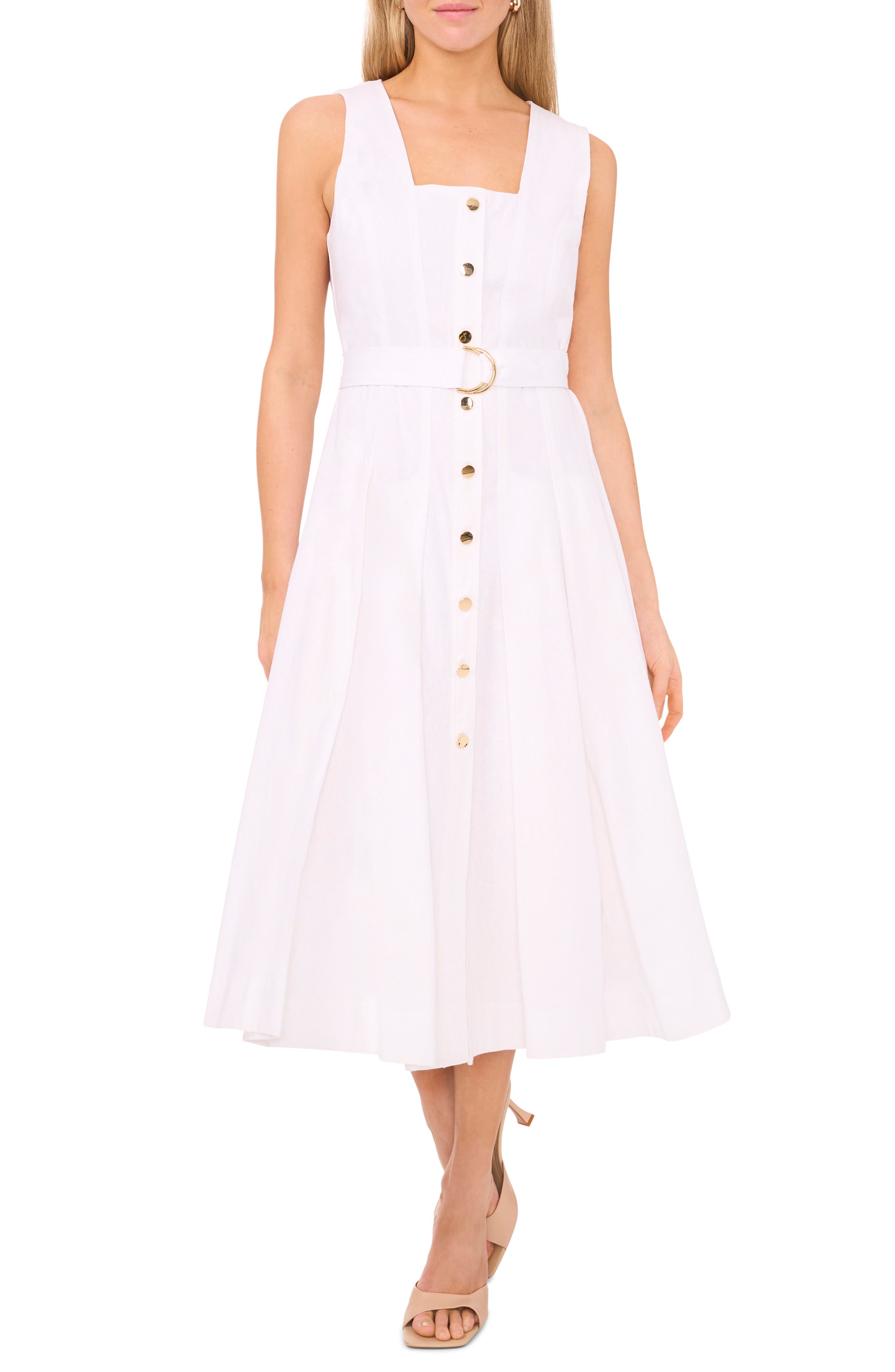 Halogen® Belted Linen Blend A-Line Sundress | Nordstrom