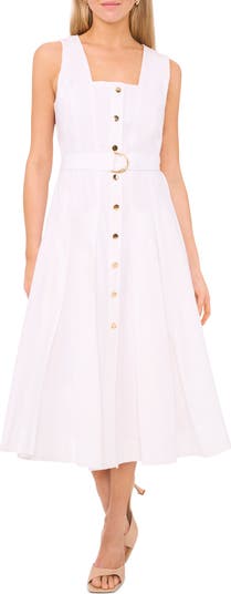 Halogen® Belted Linen Blend A-Line Sundress | Nordstrom
