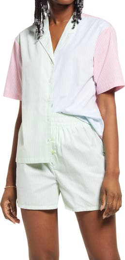 BP. Boyfriend Stripe Colorblock Button-Up Cotton Blend Pajama Shirt ...
