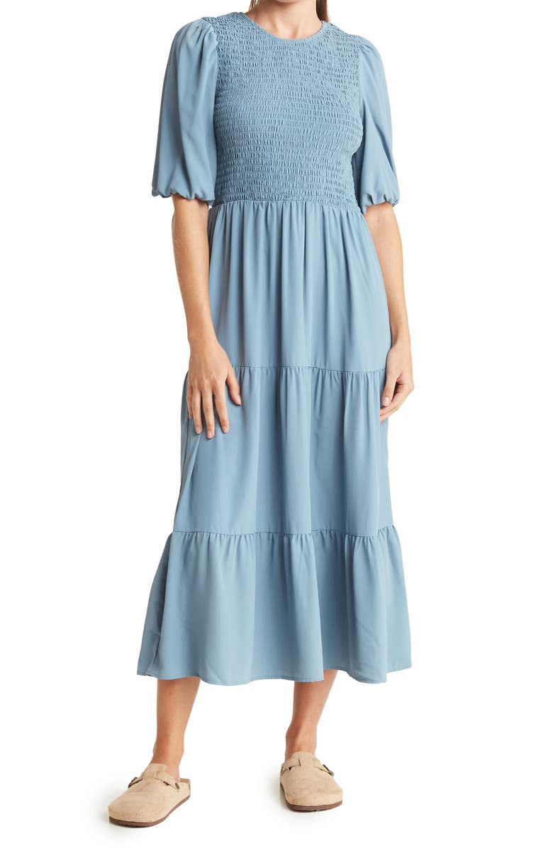 WAYF Floral Short Sleeve Tiered Midi Dress | Nordstromrack