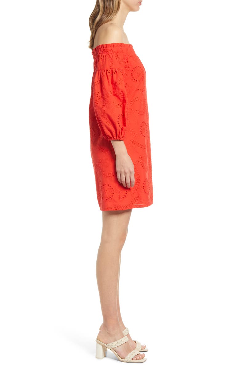 Vince Camuto Cotton Eyelet Off the Shoulder Long Sleeve Shift Dress ...