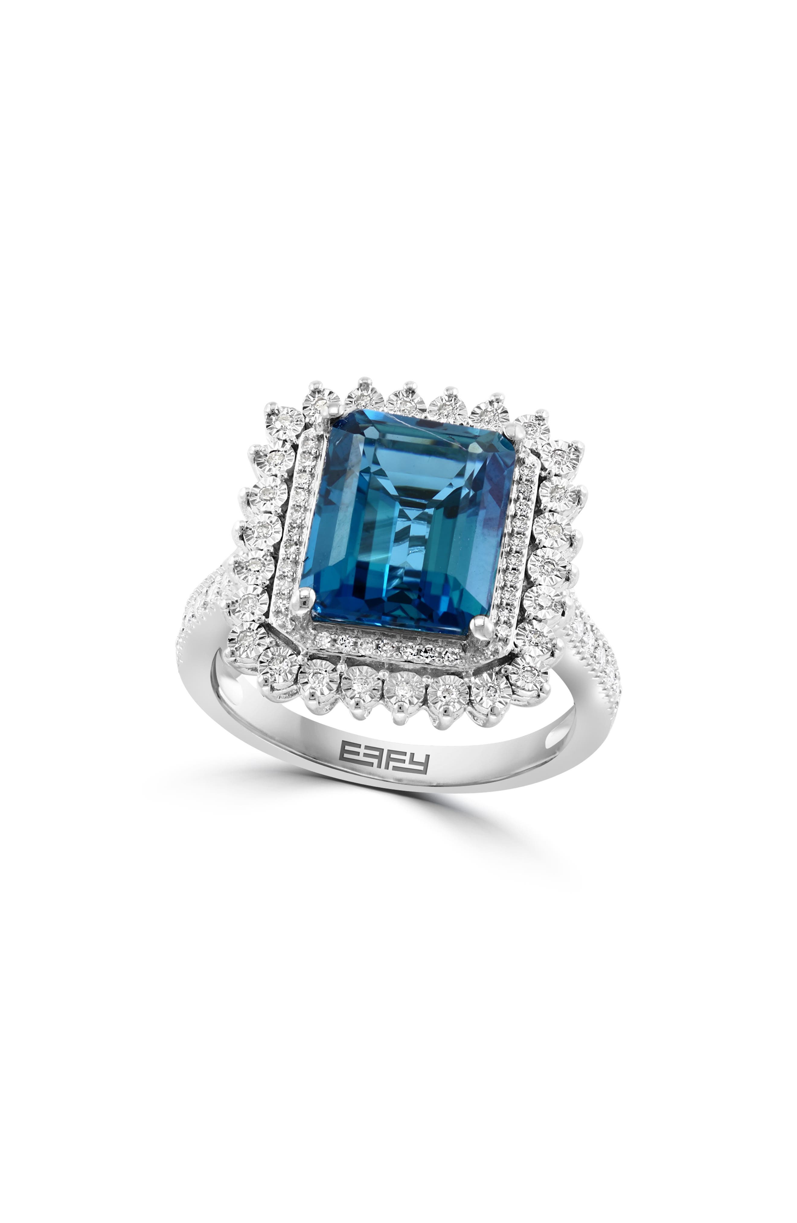 EFFY 14K White Gold, Diamond, & London Blue Topaz Ring - Size 7 ...