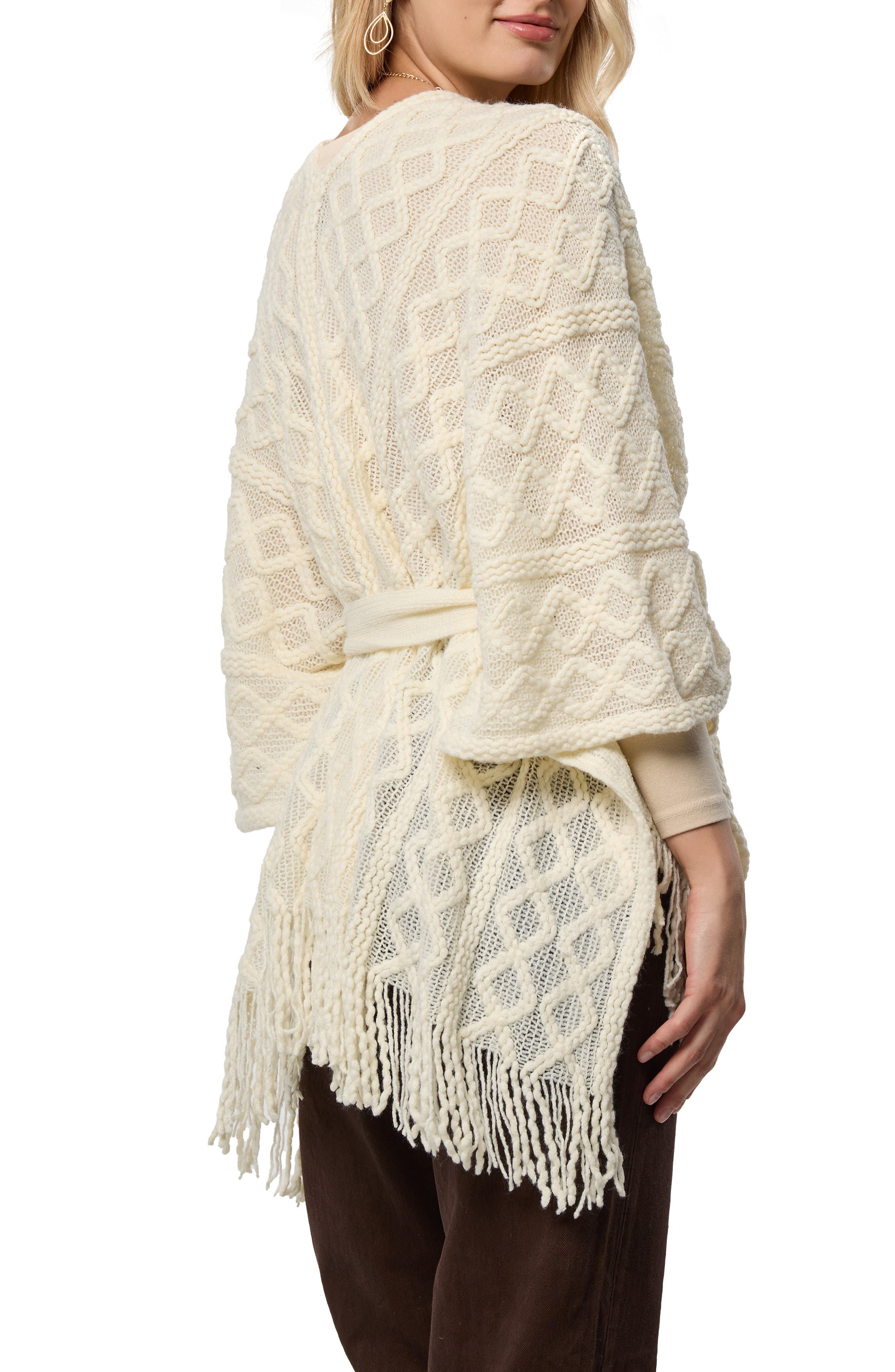 SAACHI Cable Stitch Tassel Ruana | Nordstromrack
