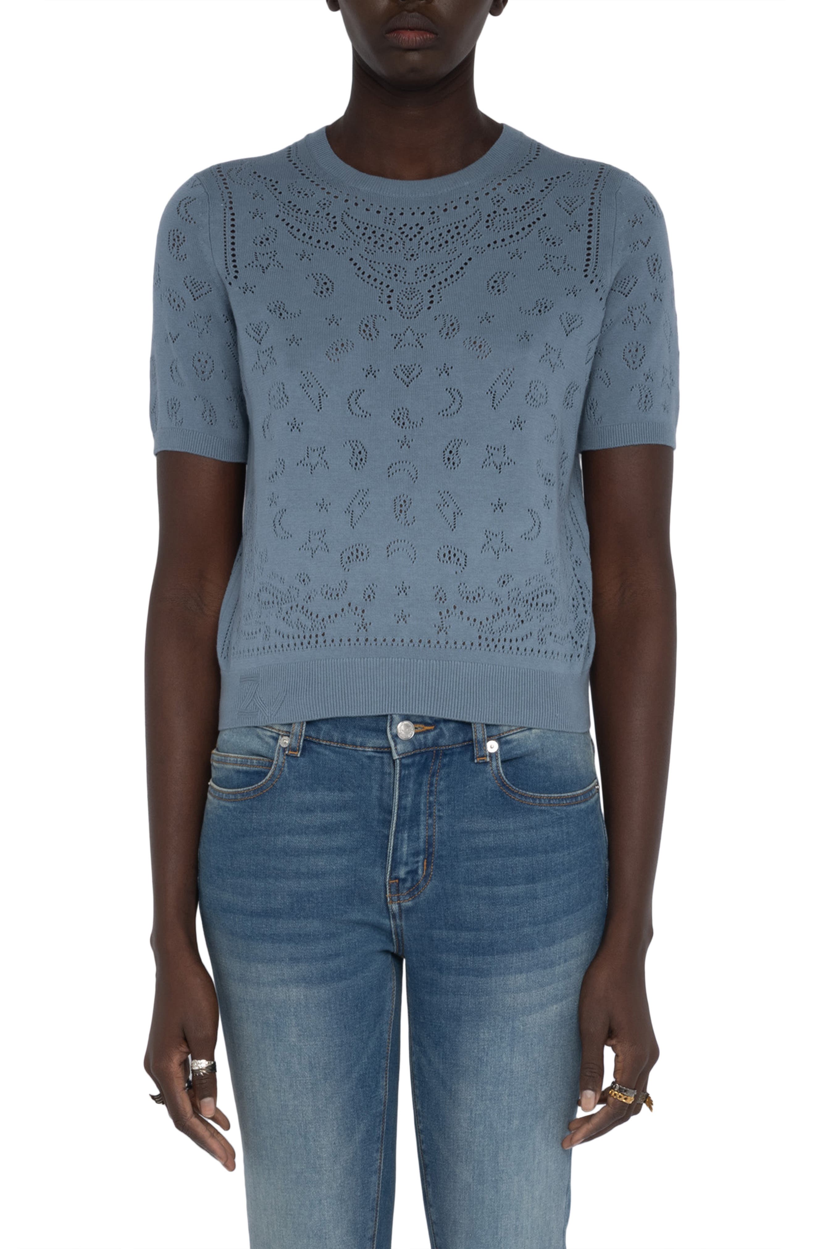Zadig & Voltaire Dolly Bandana Pointelle Cotton Sweater | Nordstrom