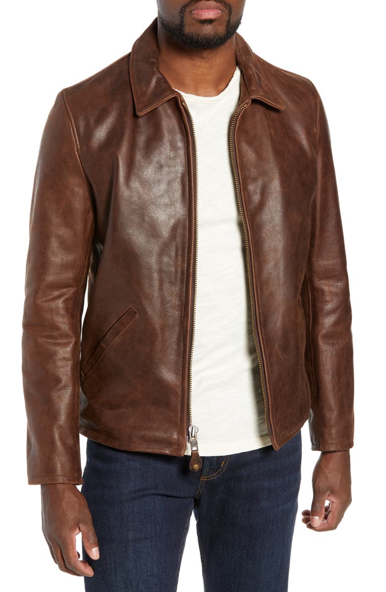 Schott NYC Waxy Naked Buffalo Leather Delivery Jacket | Nordstrom